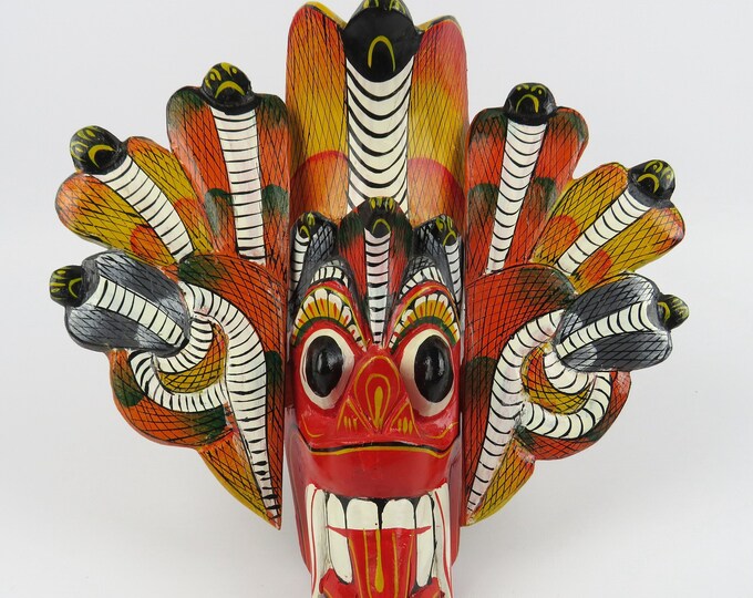 Sri Lankan Traditional Devil Mask, Hand Carved Wooden Naga Raksha Cobra ...