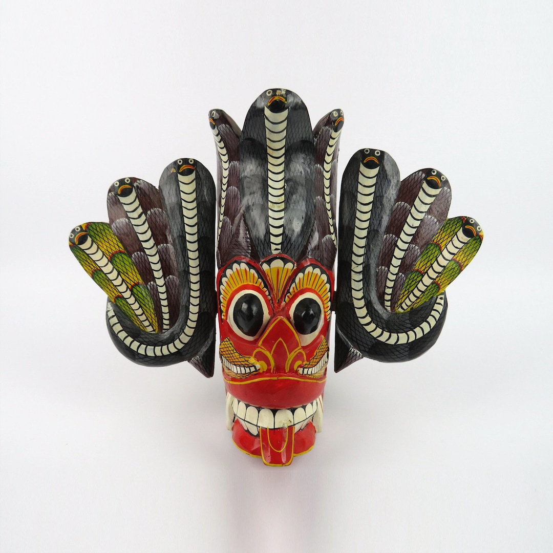 Sri Lankan Traditional Devil Mask, Hand Carved Wooden Naga Raksha Cobra ...