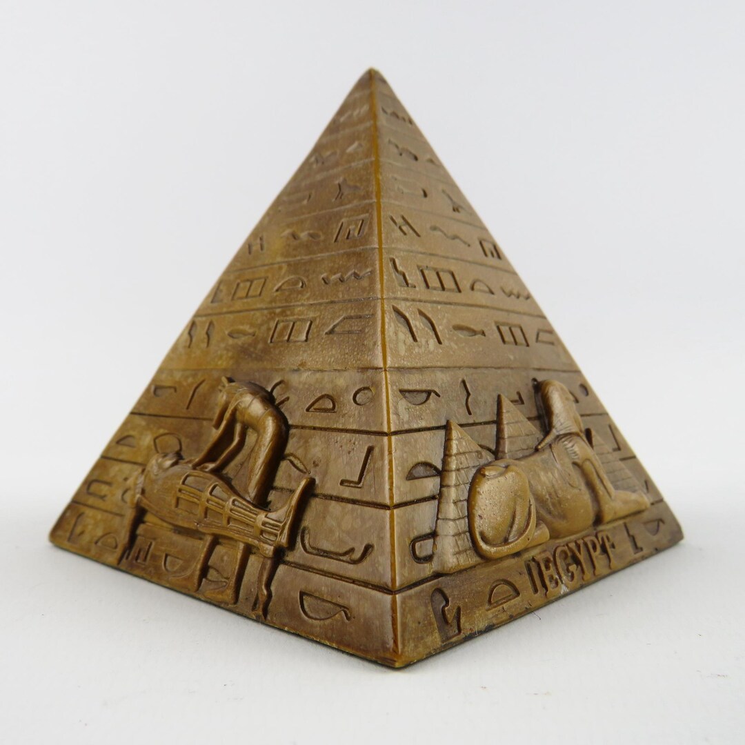 Vintage Egyptian Pyramid, Cast Stone Decorative Pyramid, Paperweight ...