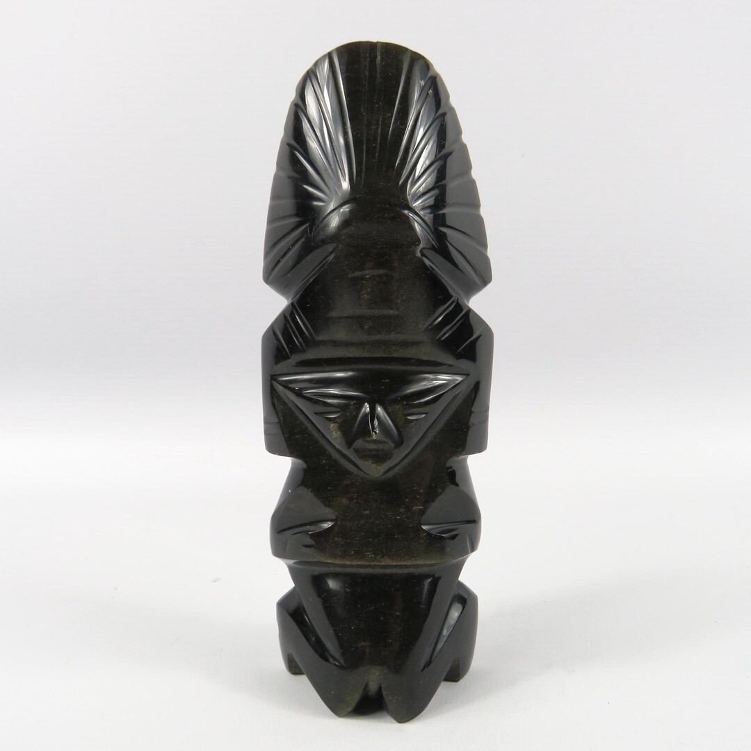 Golden Obsidian Maya Aztec Statuette, Pre-columbian Warrior Figurine ...