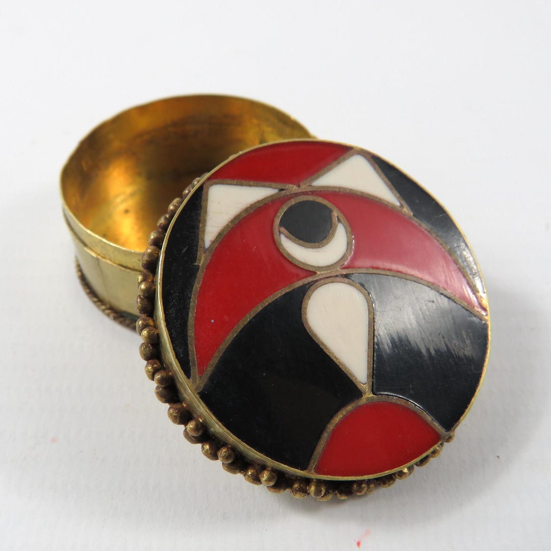 Vintage Cloisonne Enamels Pill Box, Art-deco Round Pill Box, Brass ...