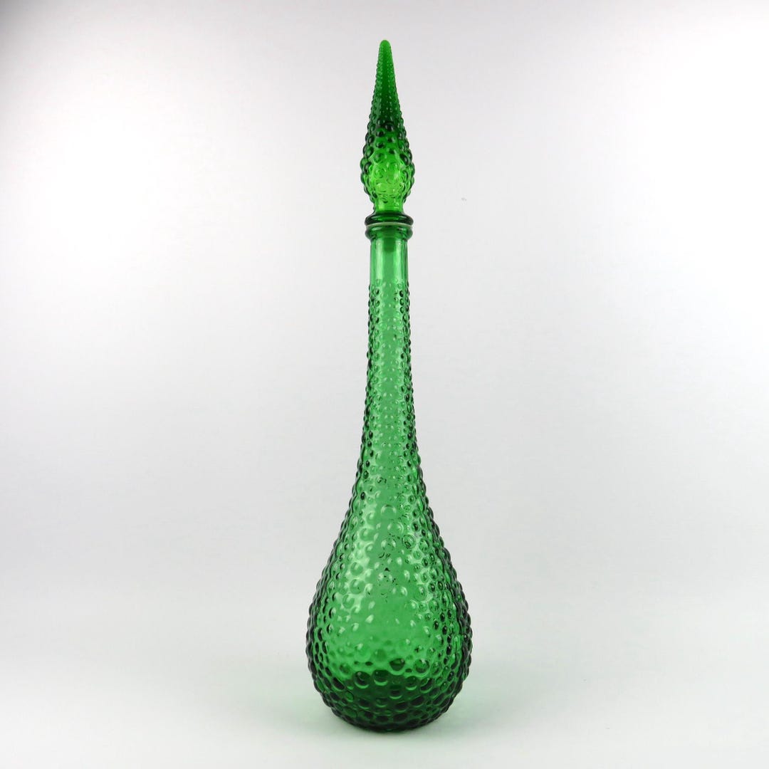 Italian Genie Bottle 21,45", Green Glass Empoli Decanter, Bubble Glass ...