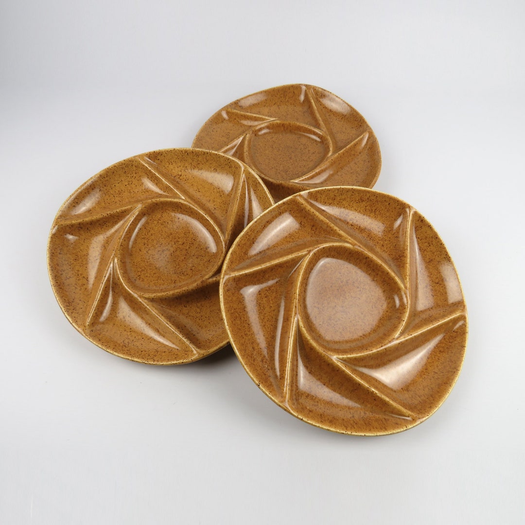 Longchamp France Fondue Plates, 3 Vintage Fondue Divided Plates, MCM ...