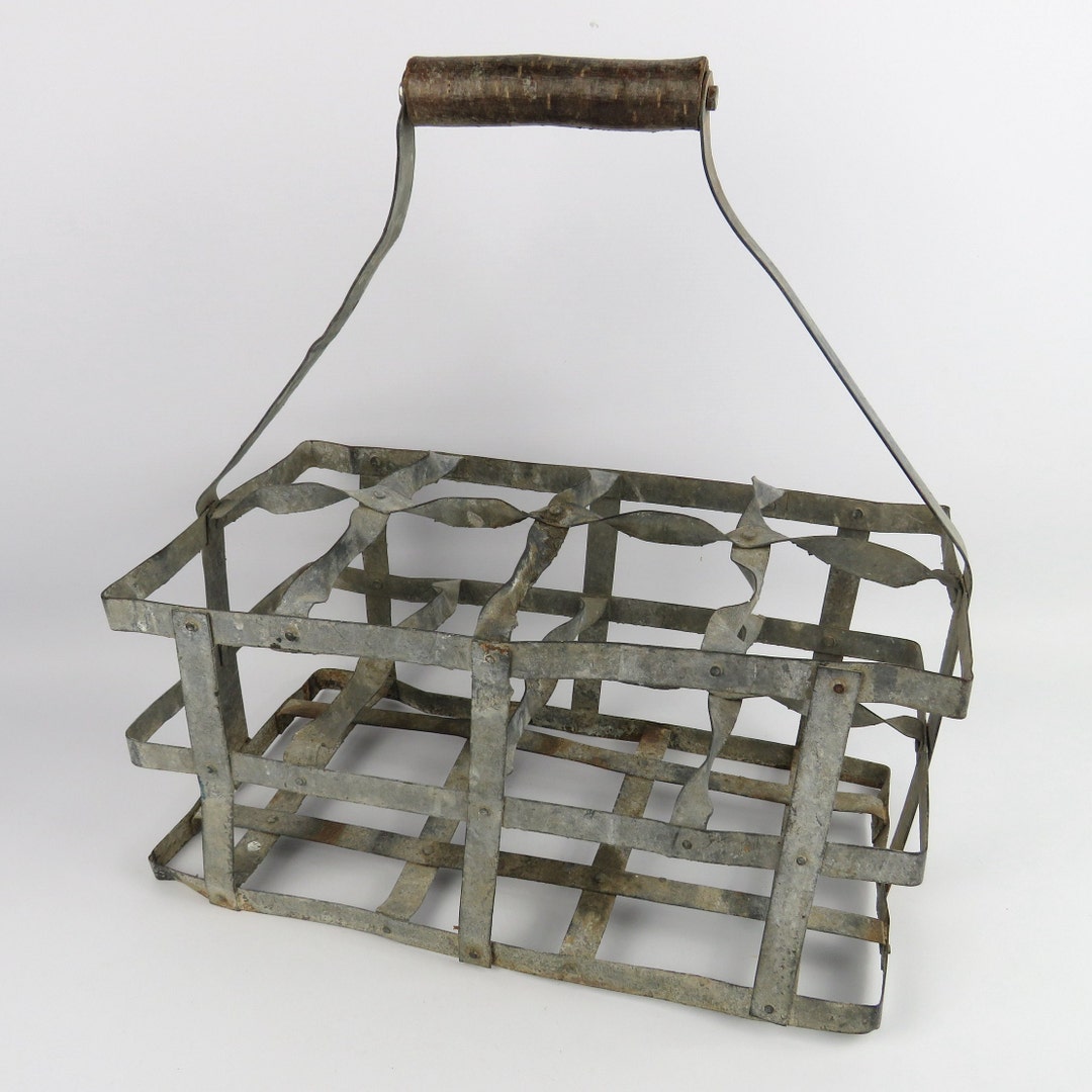 French Bottle Carrier, Zinc Bottle Carrier for 8 Bottles, Galvanized ...