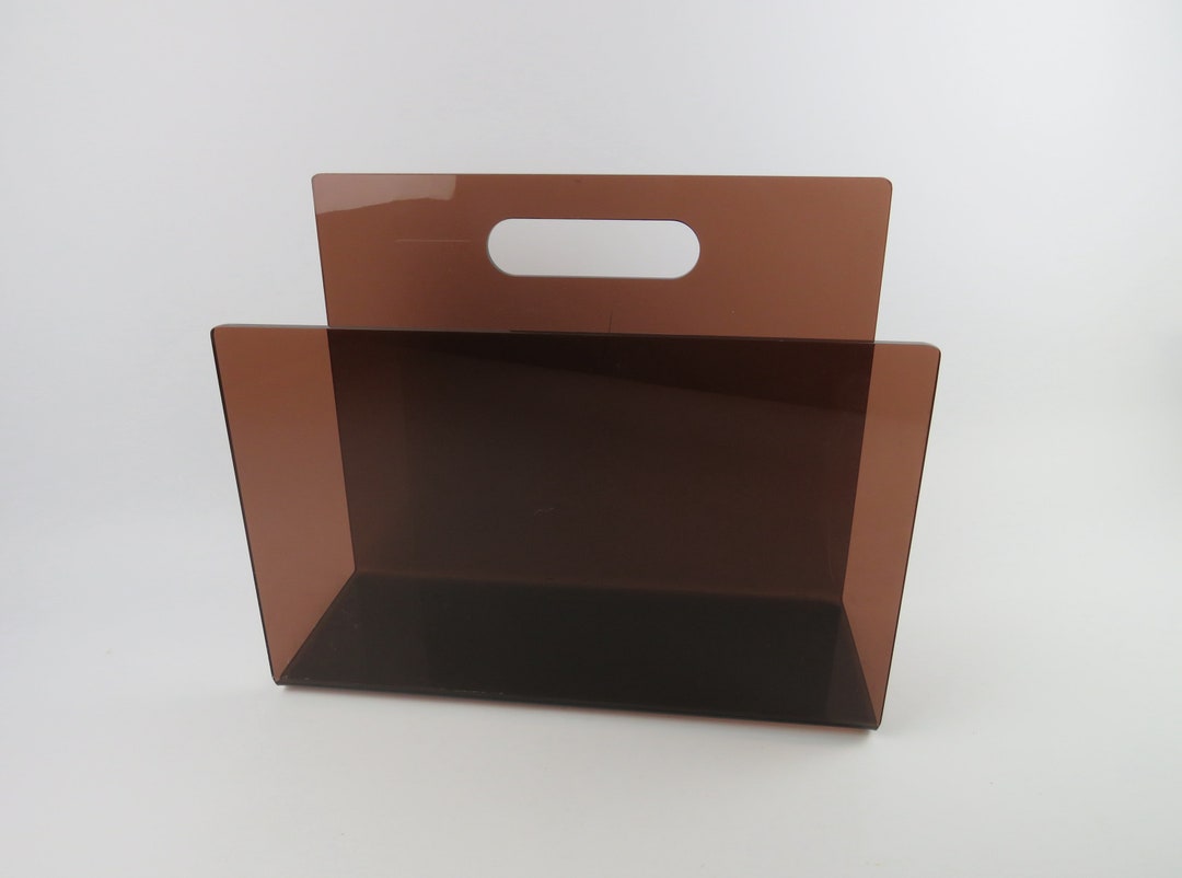 Vintage Smoked Acrylic Magazine Rack, 70s Space Age Plexiglas Newspaper ...