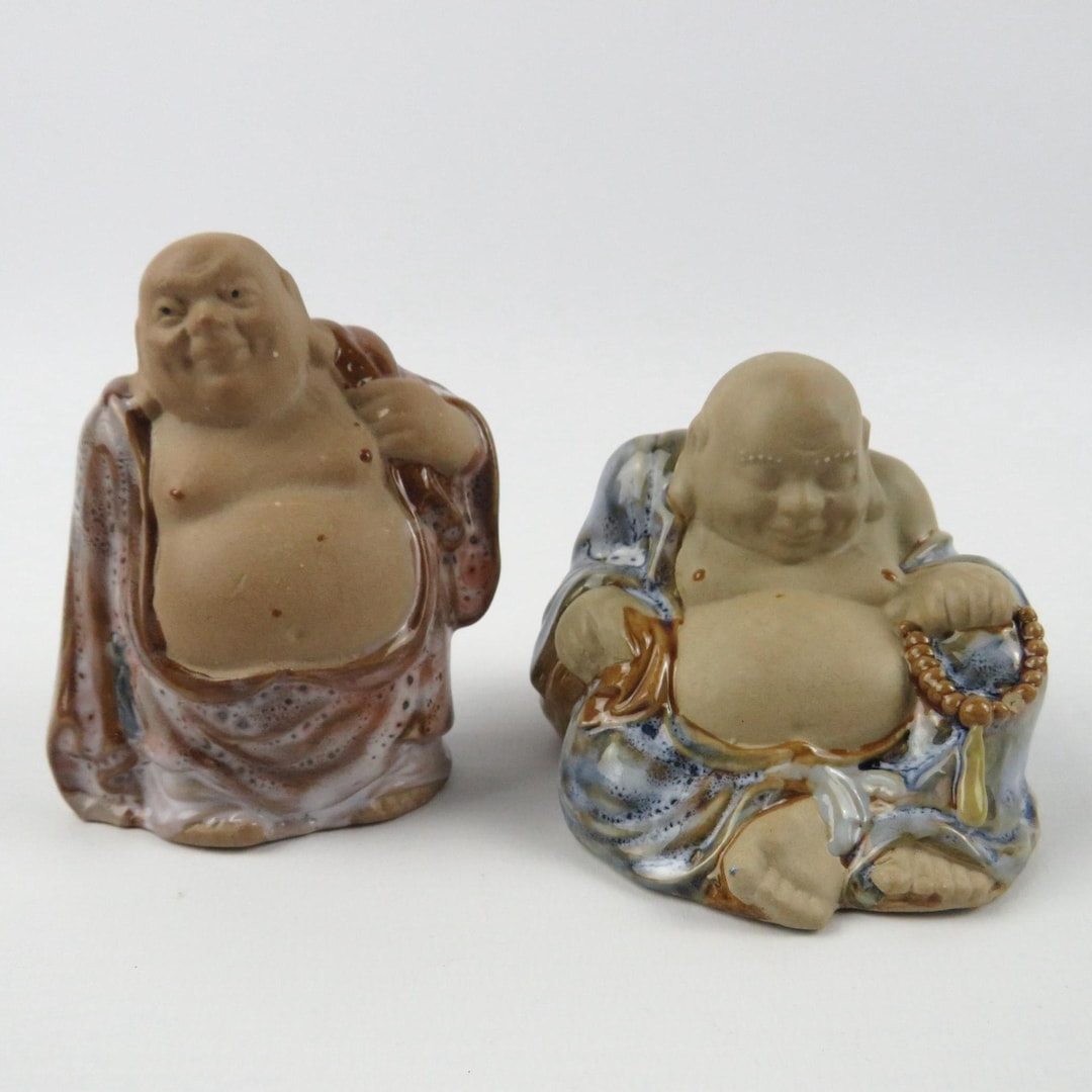 Chinese Lohan Buddhas, Laughing Bouddha With Long Ears, Chinese Shiwan ...