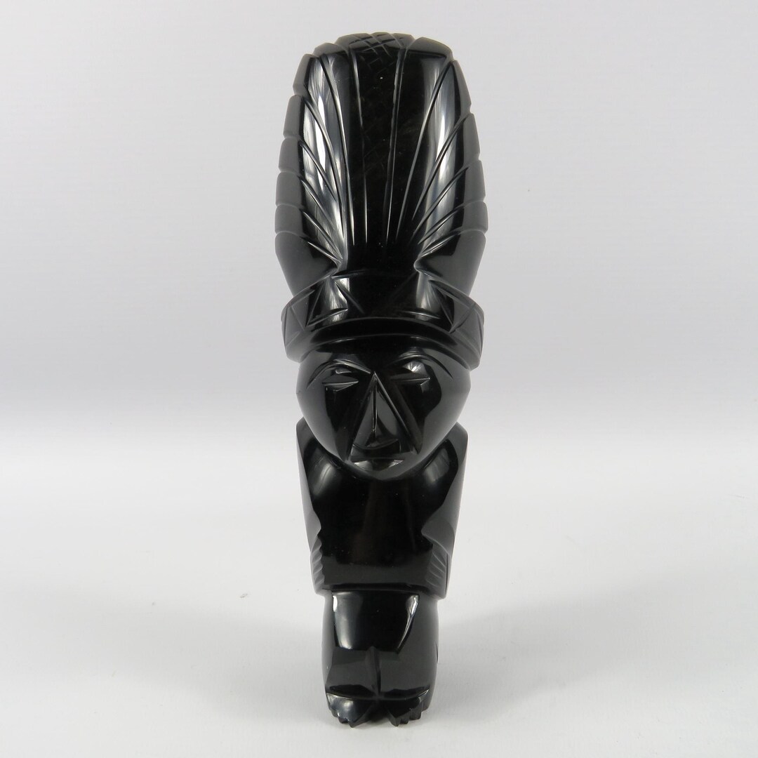 Mayan Aztec Golden Obsidian Statue, Carved Stone Obsidian Aztec God ...
