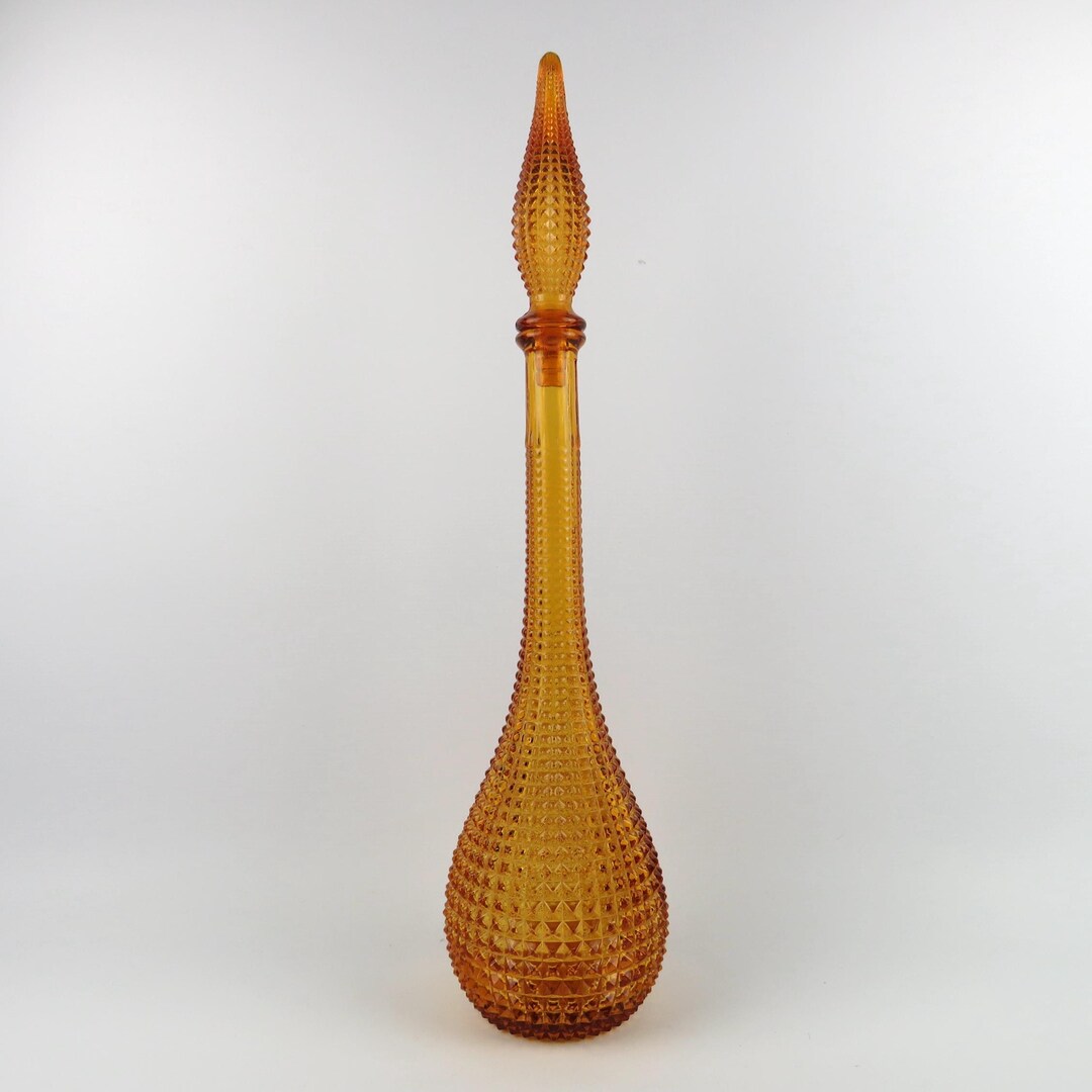 Italian Genie Bottle 21,45", Yellow Glass Empoli Decanter, Diamond Cut ...