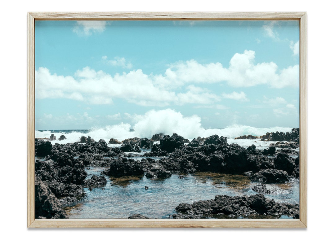 Ocean Waves on Hawaiian Lava Rock Wall Art Photography, Digital Photo ...