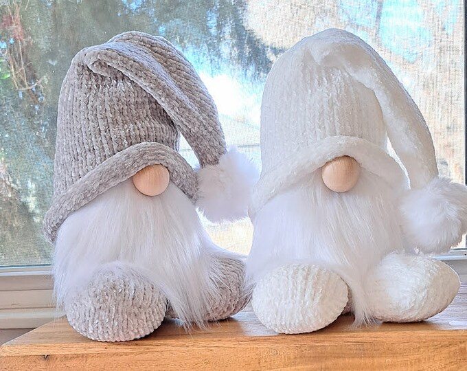 White Gray Gnome Decor Chenille Slouchy Hat Gnome Soft Plush Gnome ...