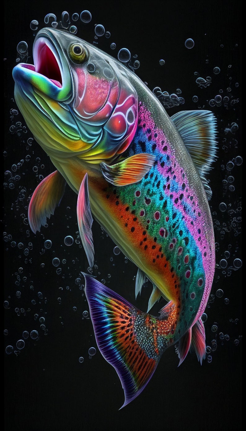 Trippy Trout, Psychedelic Fish, Digital Art, Art Print, Wall Decor ...