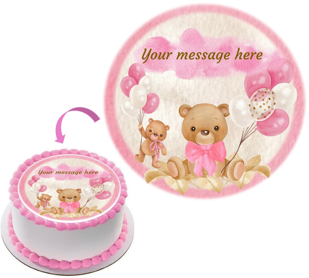 Baby Girl TEDDY BEAR Image Cake Topper Combo-pink BEAR Edible Cake ...