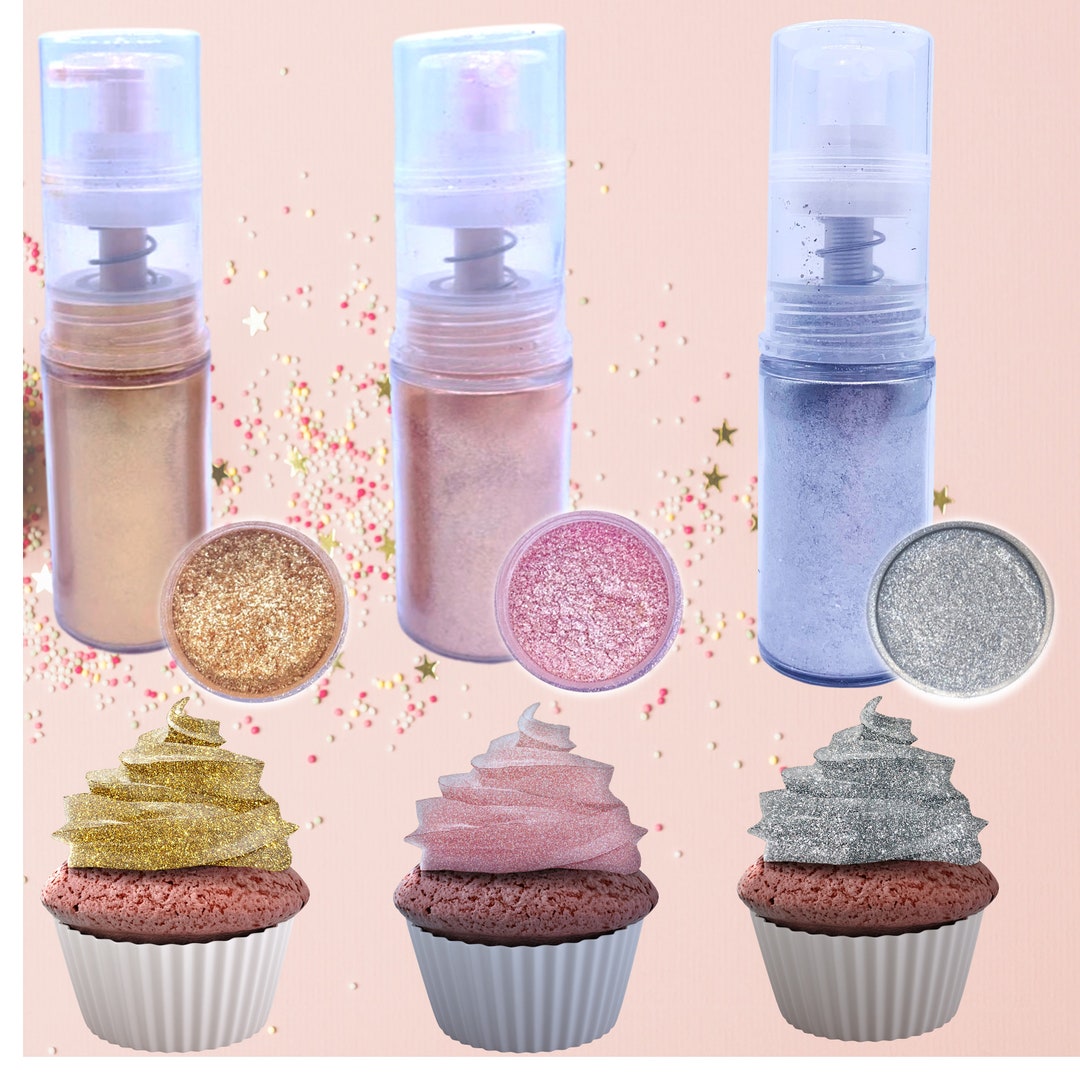 3 Pack Edible Glitter (gold Rosegold and Silver ) Powder Spray Pump for ...