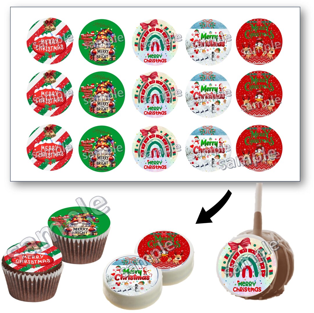 Christmas Edible Topper for Oreo Chocolate Covered, Cookies, Cupcakes ...
