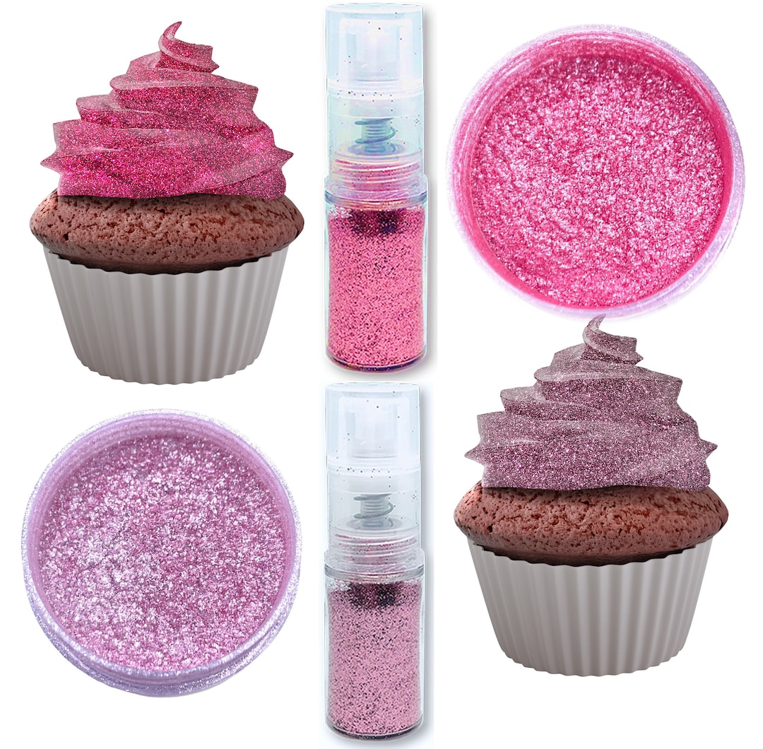 Pink-baby Pink Hologram Edible Glitter for Cake Decoration, Powder Spray Pump for Cupcake ...