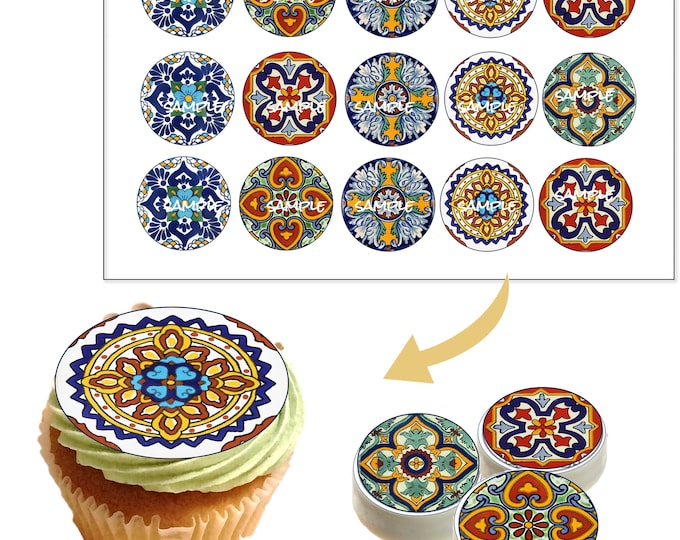 Talavera Mexican, Moroccan Tiles Edible Image for Cupcake, Oreo Covered ...