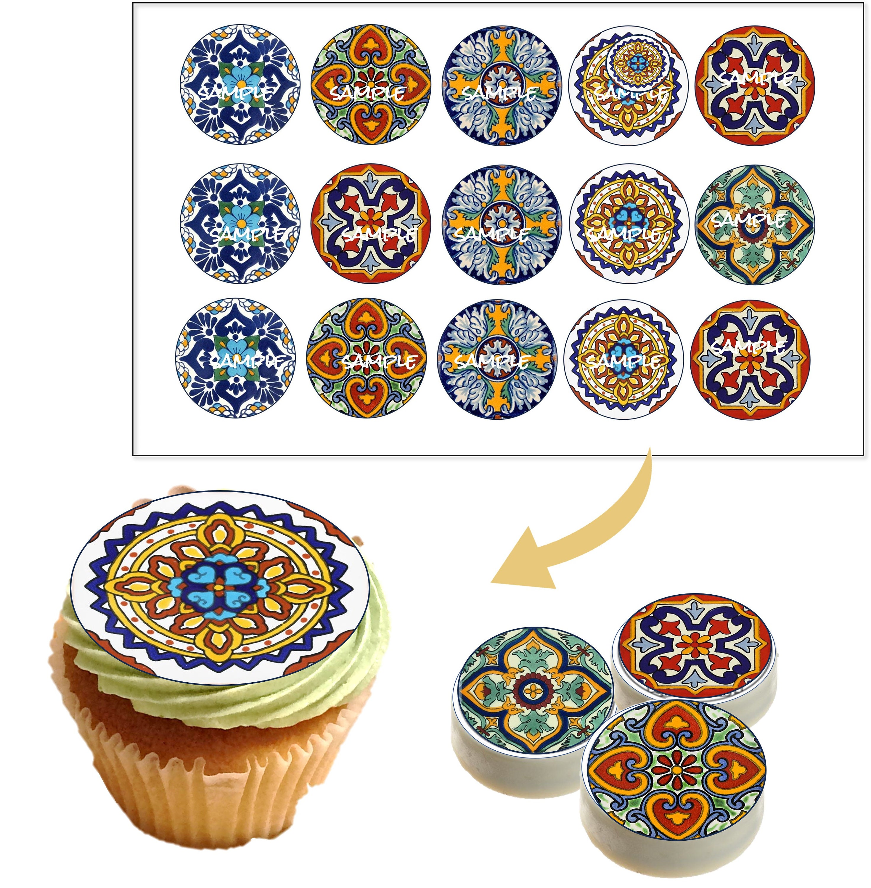 Talavera Mexican, Moroccan Tiles Edible Image for Cupcake, Oreo Covered ...