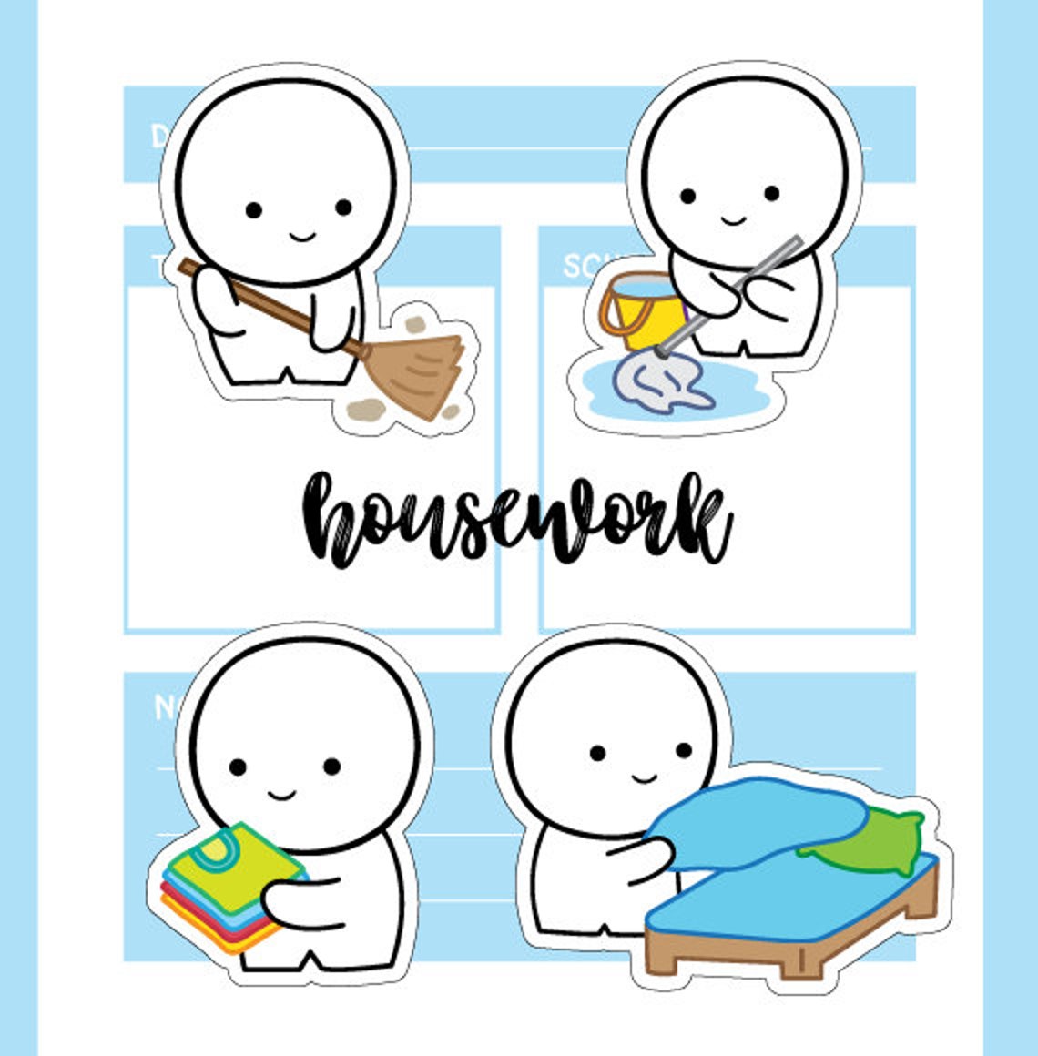 F073 Housework Planner Stickers Hand-drawn Clip Art Instant - Etsy