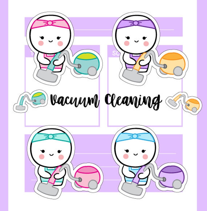 F043 Vacuum Cleaning Planner Stickers Hand-drawn Clip Art Instant ...