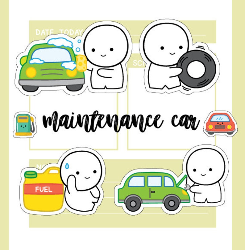 F072 Maintenance Car Vehicle Stickers Planner Hand-drawn Clip Art ...
