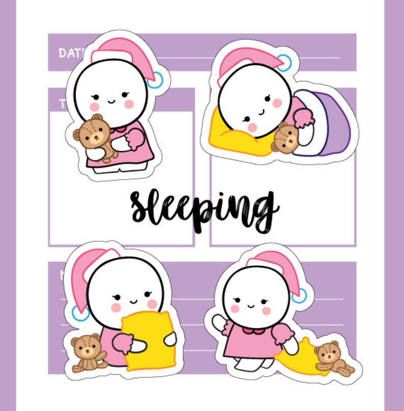 F010 Sleeping Cute Pajamas Planner Stickers Hand-drawn Clip Art Instant ...