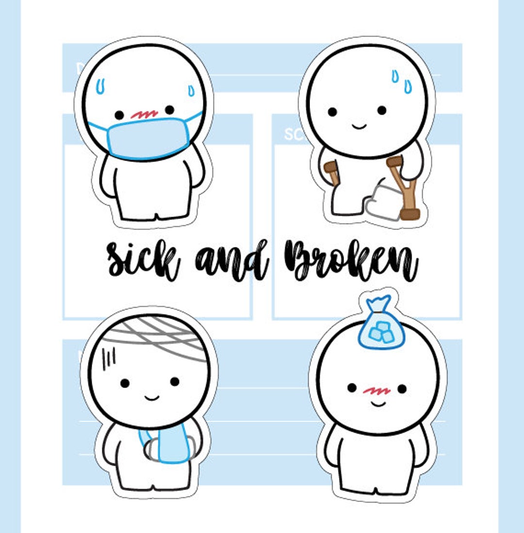 F065 Enfermo & Broken Planner Pegatinas Hand-Drawn Clip art Instant ...