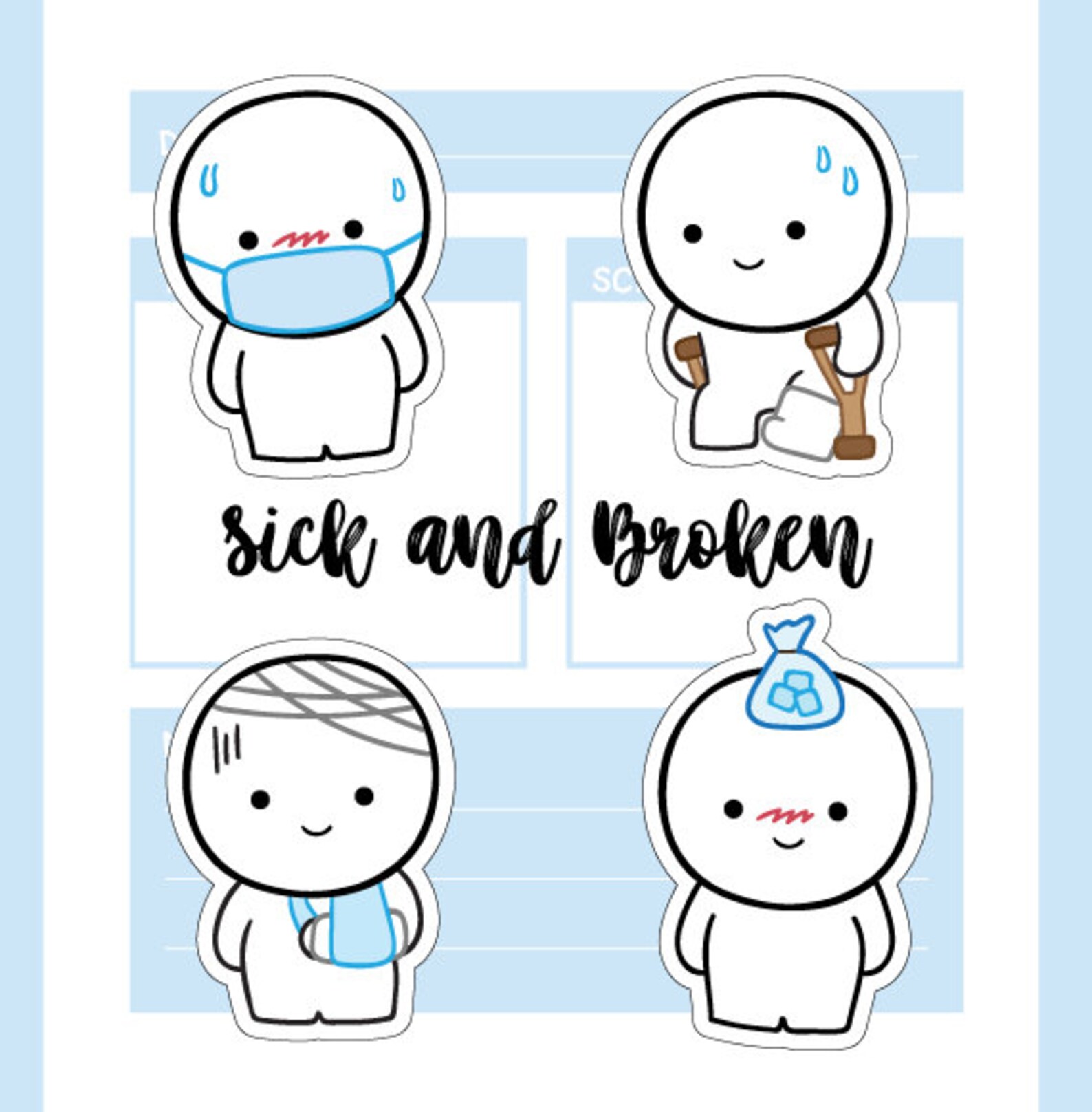 F065 Enfermo & Broken Planner Pegatinas Hand-Drawn Clip art Instant ...