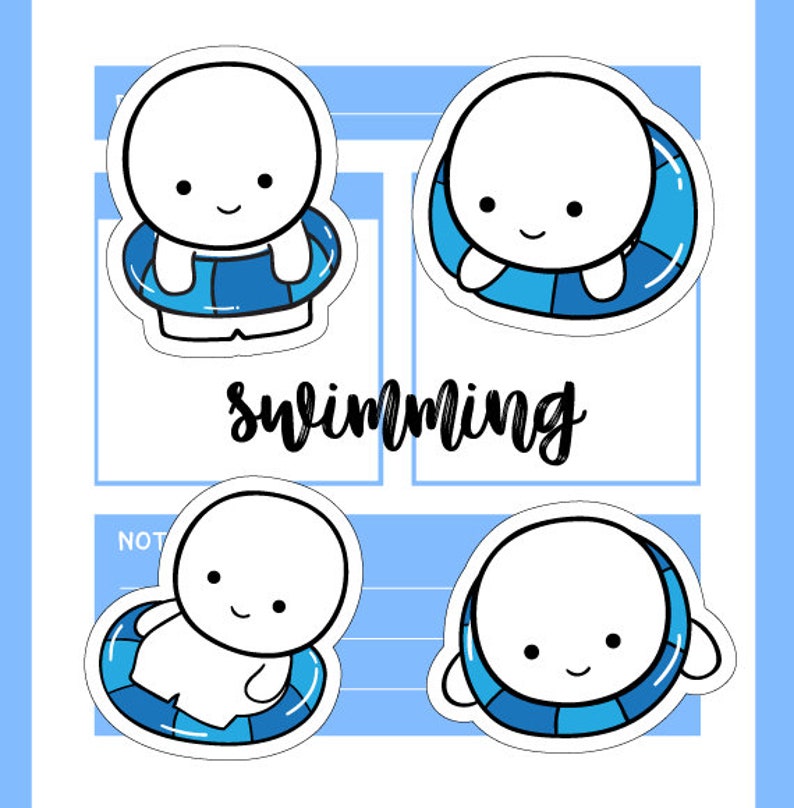 F002 Swimming Planner Stickers Hand-drawn Clip Art Instant Download PNG ...