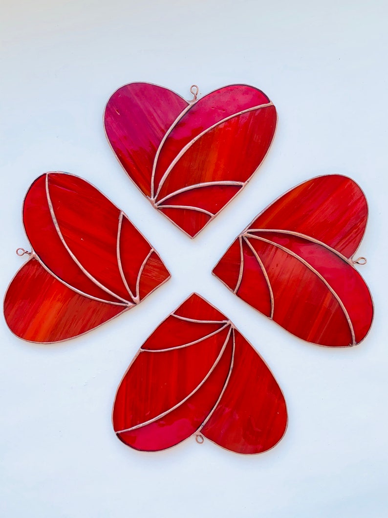 Stained Glass Heart Window Hanging Romantic Glass Ornament Artistic ...