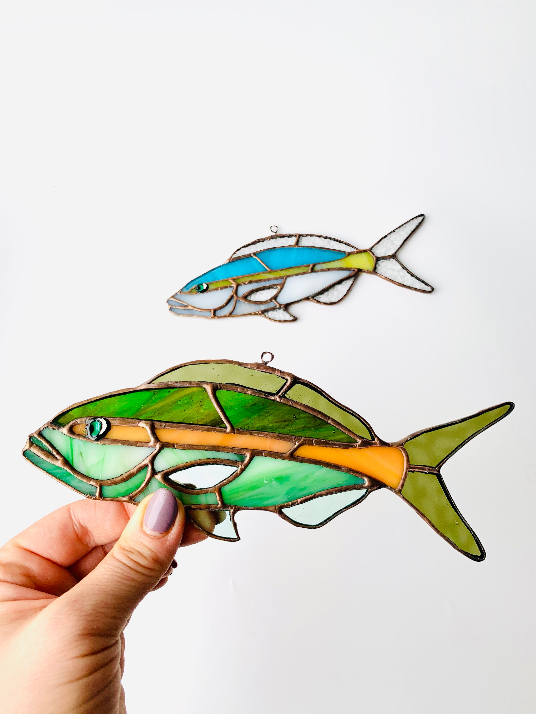 Stained Glass Panel Tiffany Fish Suncatcher Fish Lover Gift Fisherman ...