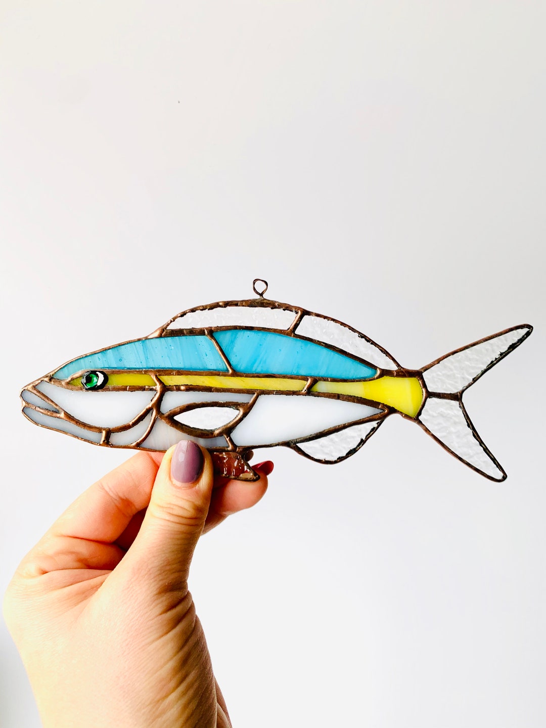 Stained Glass Panel Tiffany Fish Suncatcher Fish Lover Gift Fisherman ...