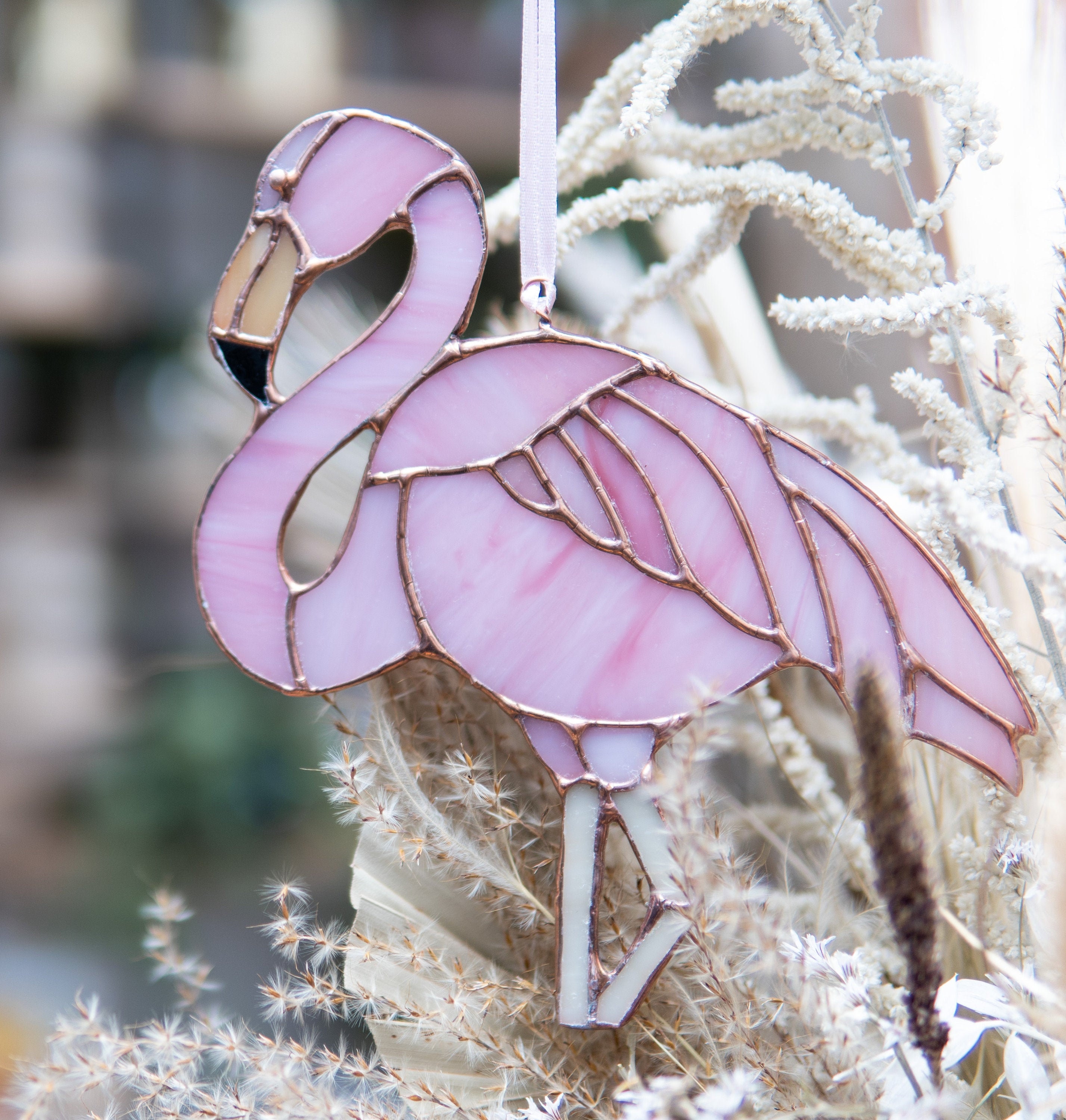 Stained Glass Flamingo Bird Decor Window Hangings Pink Flamingo ...