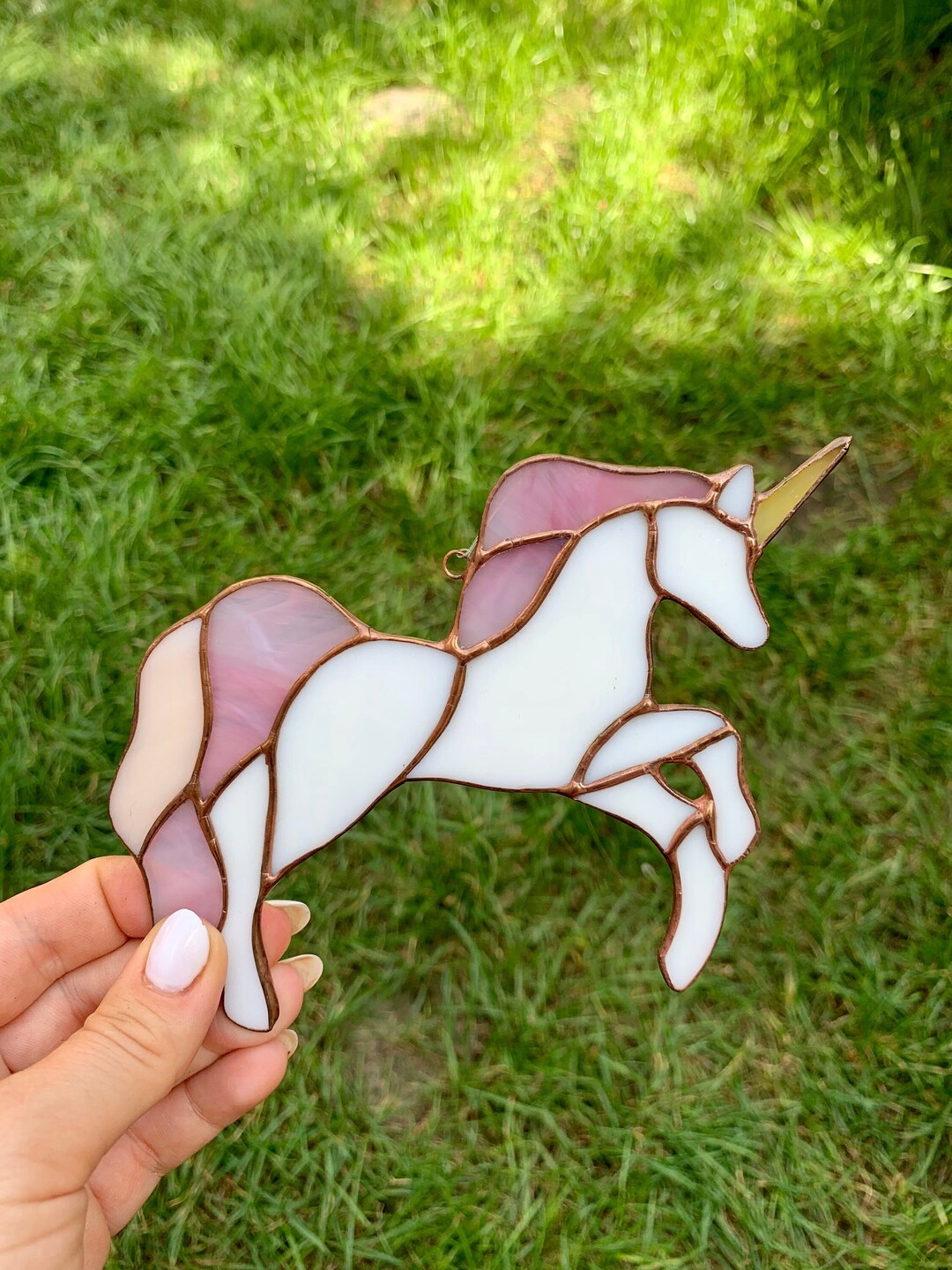Stained Glass Unicorn Suncatcher for Window Rose Blue Unicorn Decor ...