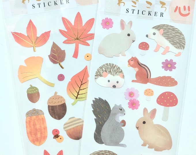 Fall Season Sticker Sheet; Acorn Sticker, Autumn Sticker, Squirrel ...