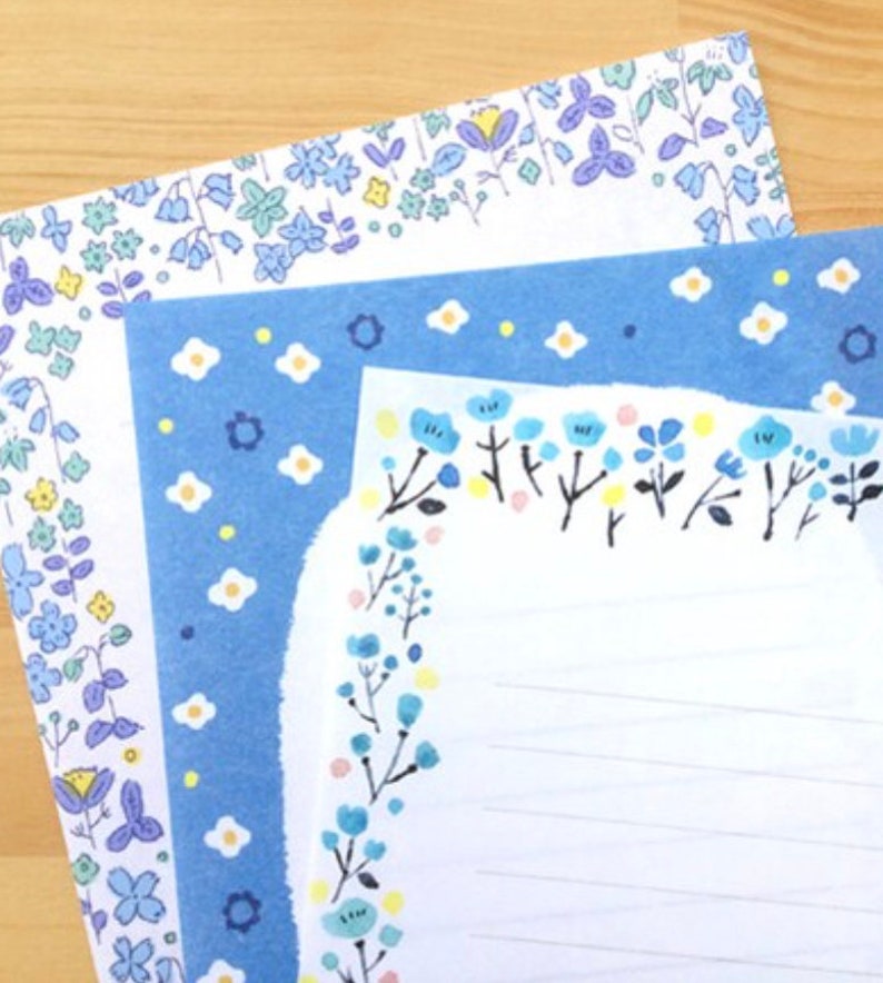 Blue Flower Garden Letter Set Blue Stationery Stationery for - Etsy