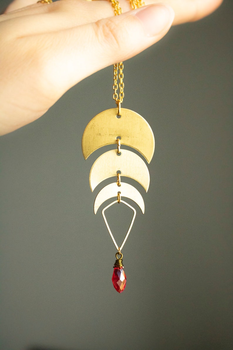 Ruby Cycle Moon pendant red glass pendant half-moons brass | Etsy