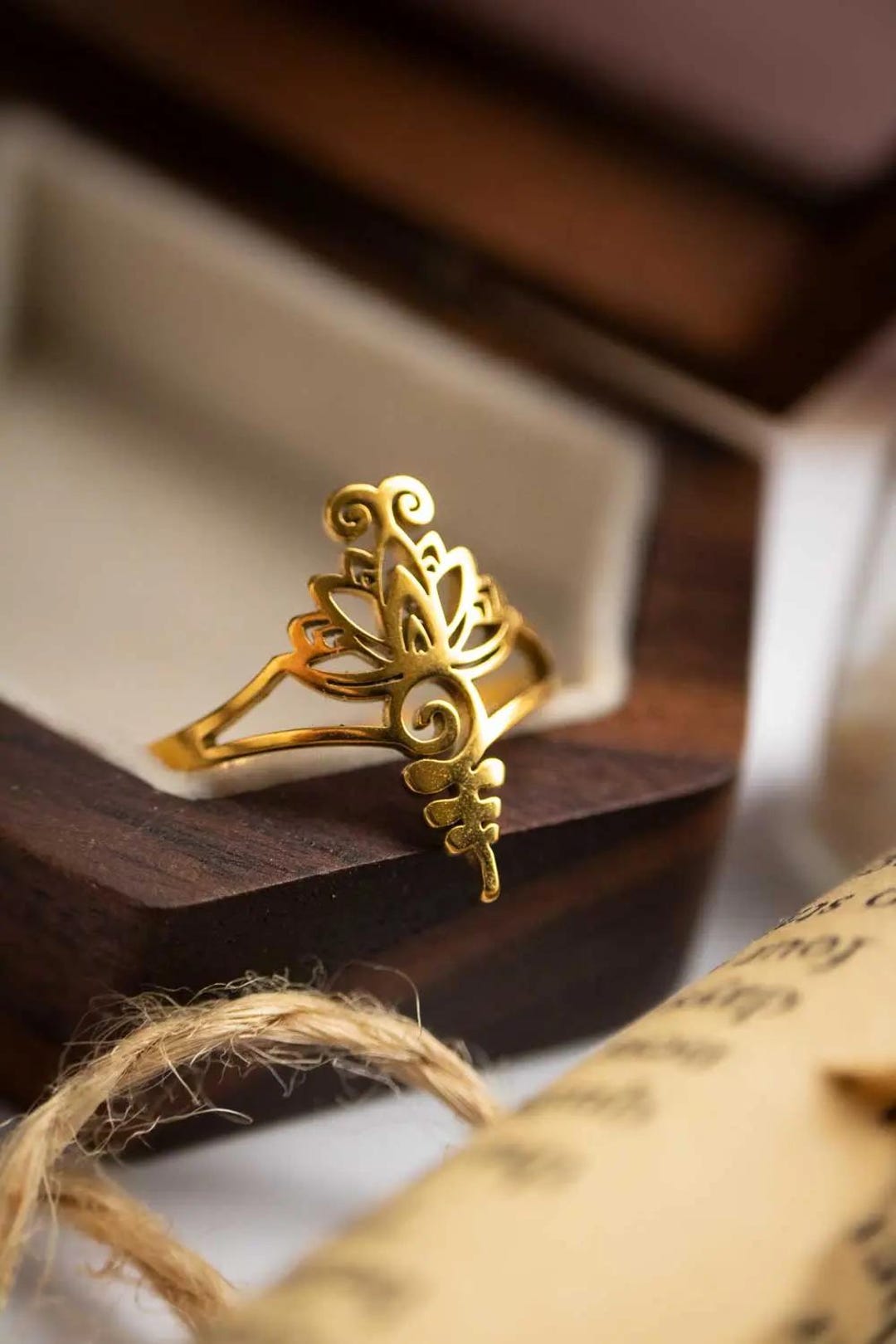 Gold Lotus and Unalome Ring - Stainless Steel - Sacred Awakening - Etsy