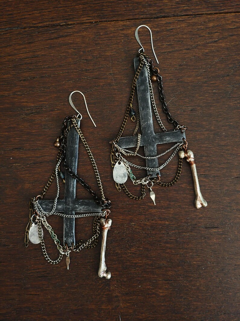 Gothic Earrings, Inverted Cross, Goth Jewellery, Punk, Grunge, Grunge ...