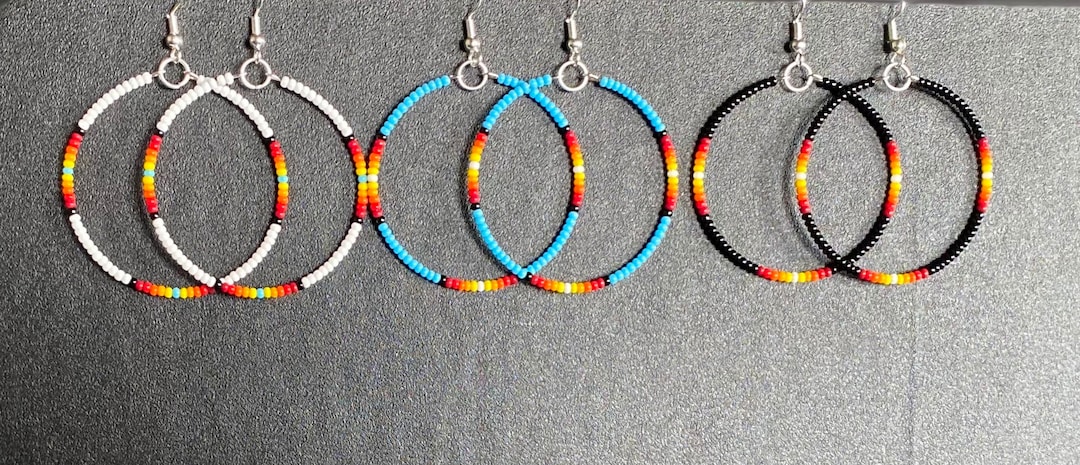 Native Beaded Hoop Earrings (1.5") - Etsy