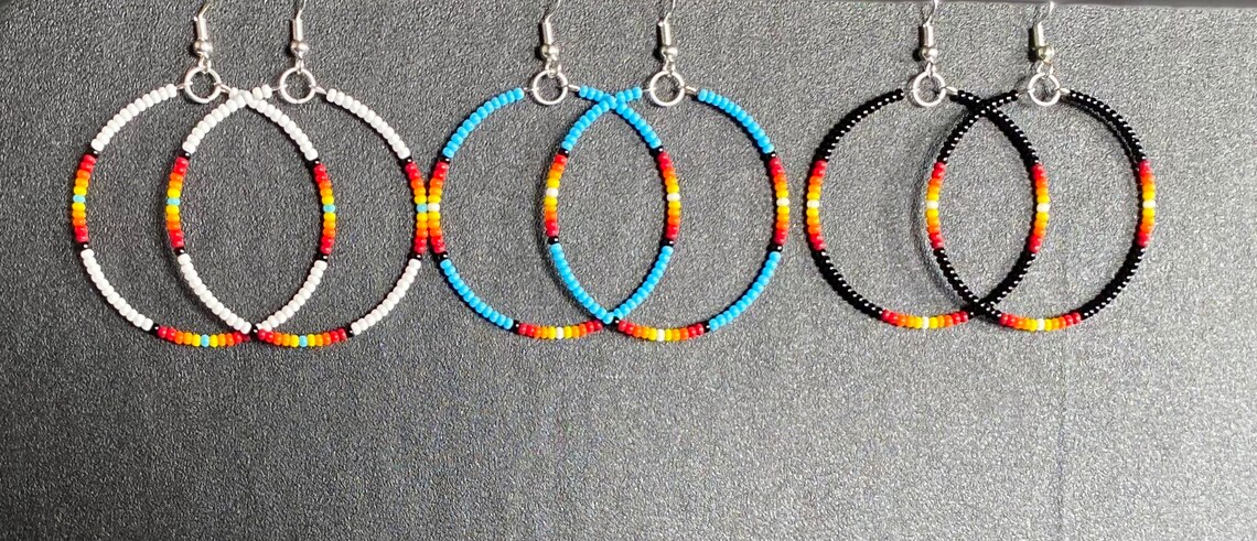 Native Beaded Hoop Earrings (1.5") - Etsy