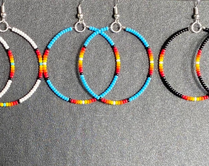 Native Beaded Hoop Earrings (1.5") - Etsy