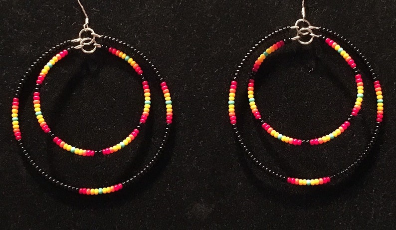 Native Beaded Double Hoops - Etsy