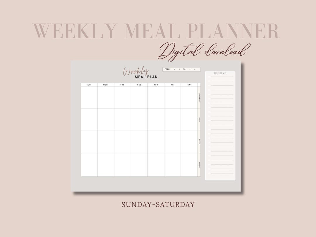 Minimalist Weekly Meal Planner Printable - Simple Food Planner Download ...