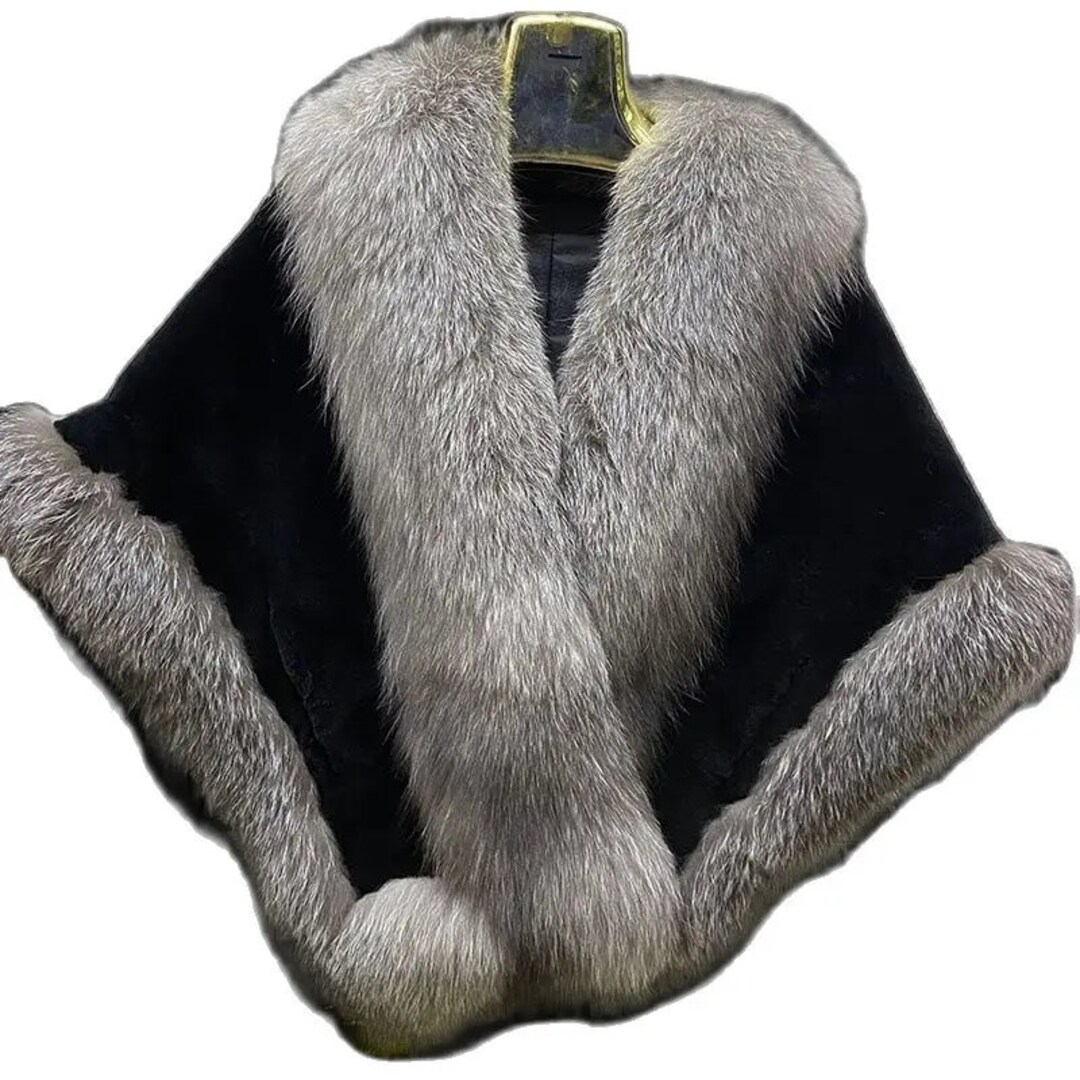 Mwfur Winter Genuine Fur Cape Women Fashion Luxury Real Fox Fur Trimmed ...