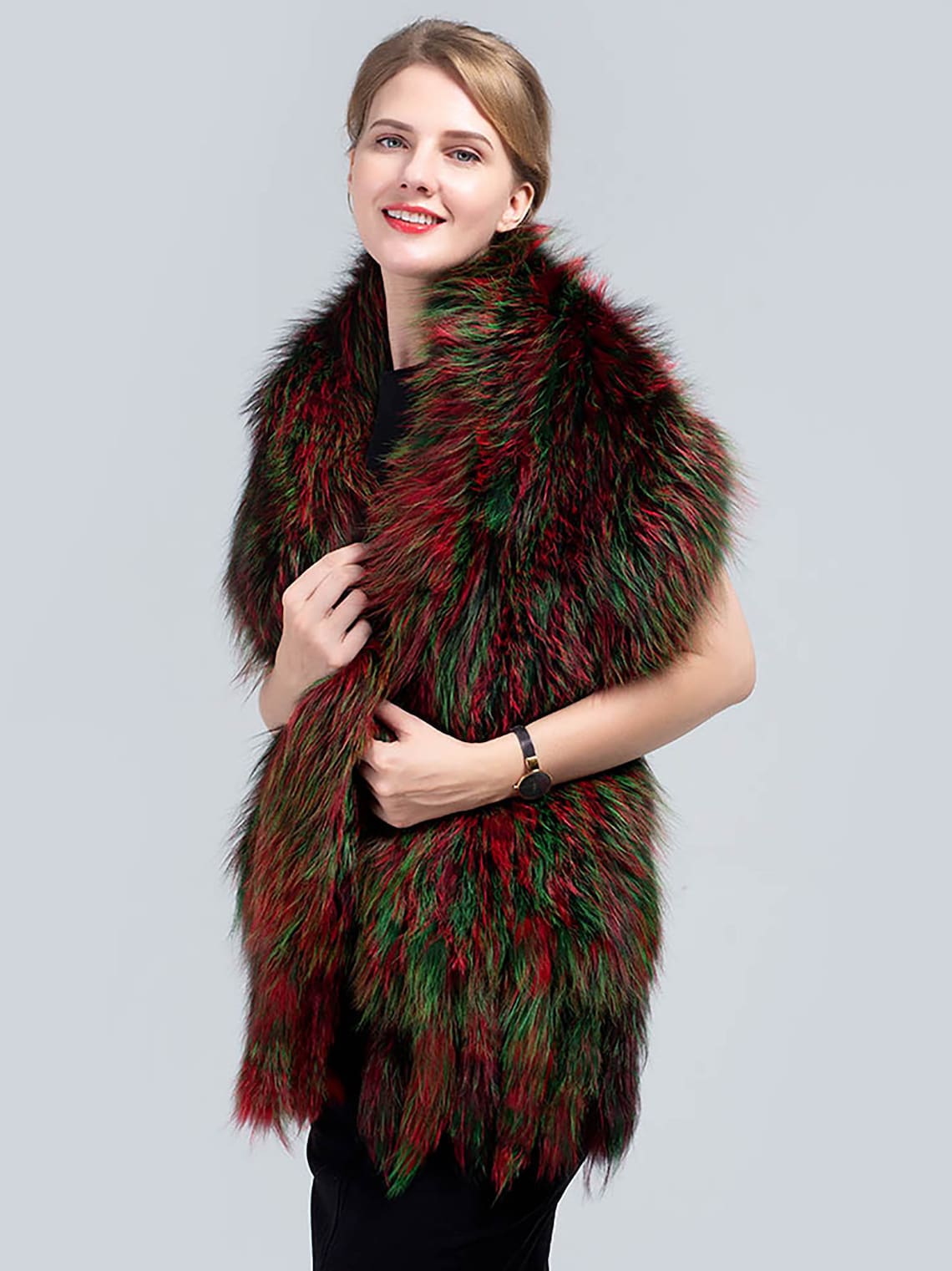 Winter Women Long Style Natural Fox Fur Shawl Hand Knitted Genuine Fox ...