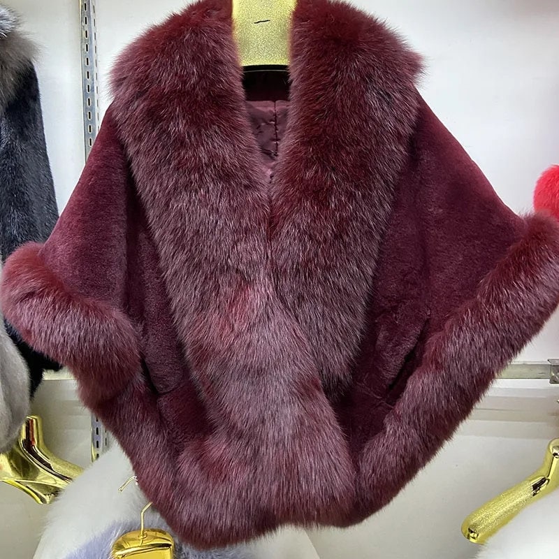 Mwfur Winter Genuine Fur Cape Women Fashion Luxury Real Fox Fur Trimmed ...