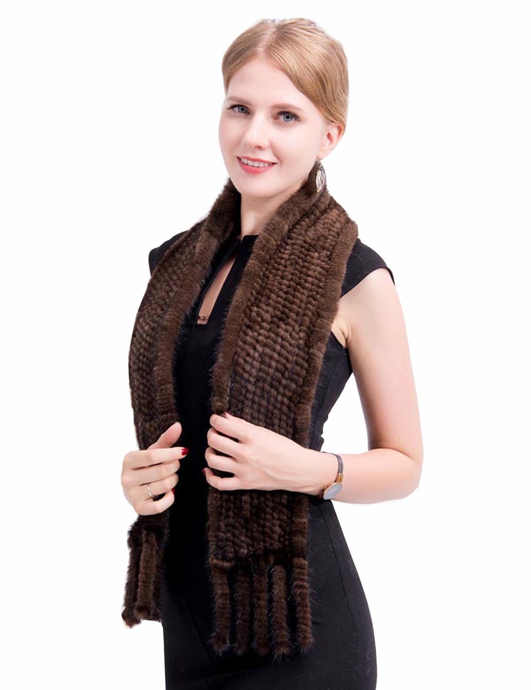 Hand Knitted Mink Fur Scarf Natural Mink Fur Scarf Neck Warmer Unisex ...
