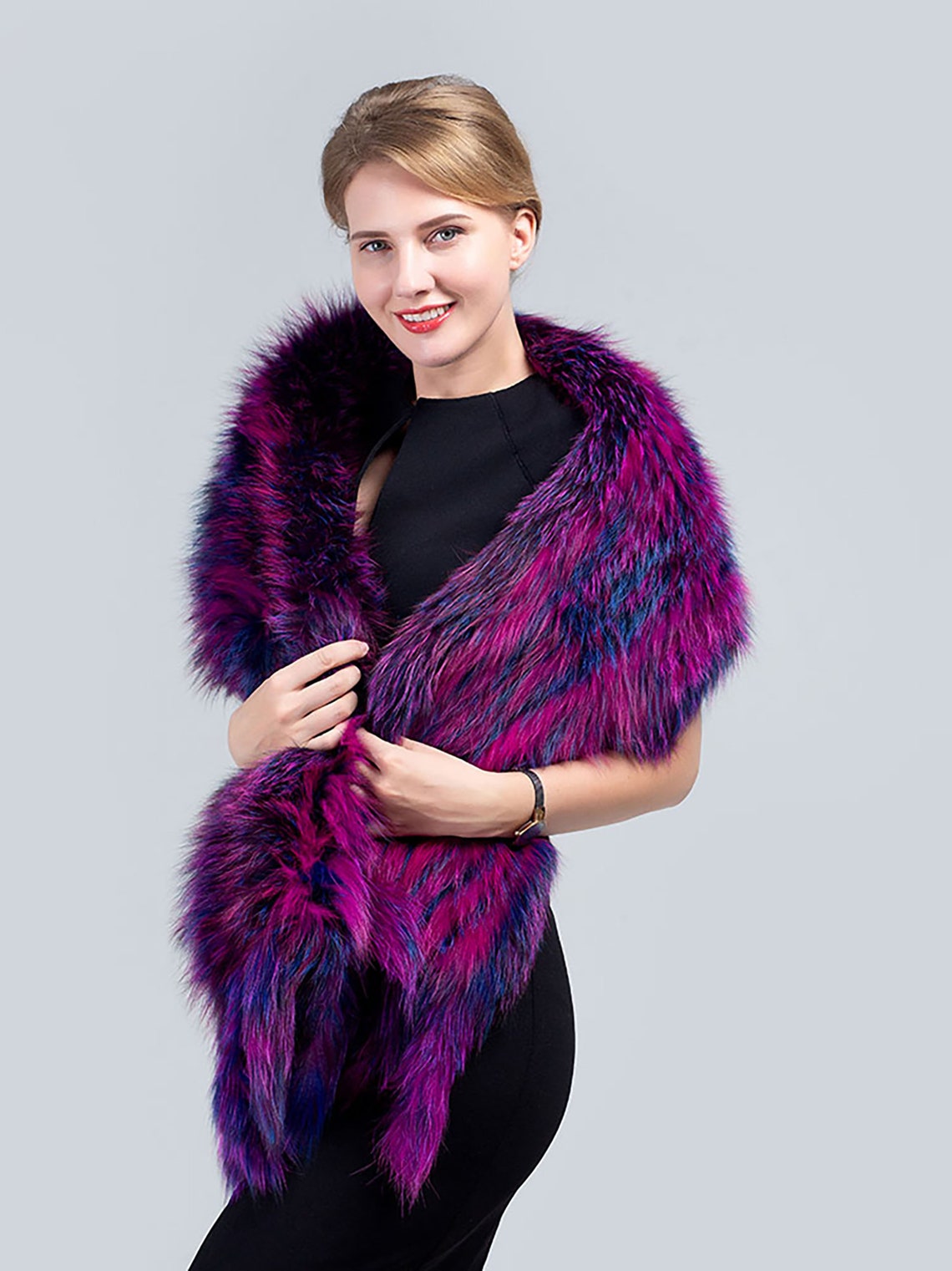 Winter Women Long Style Natural Fox Fur Shawl Hand Knitted Genuine Fox ...