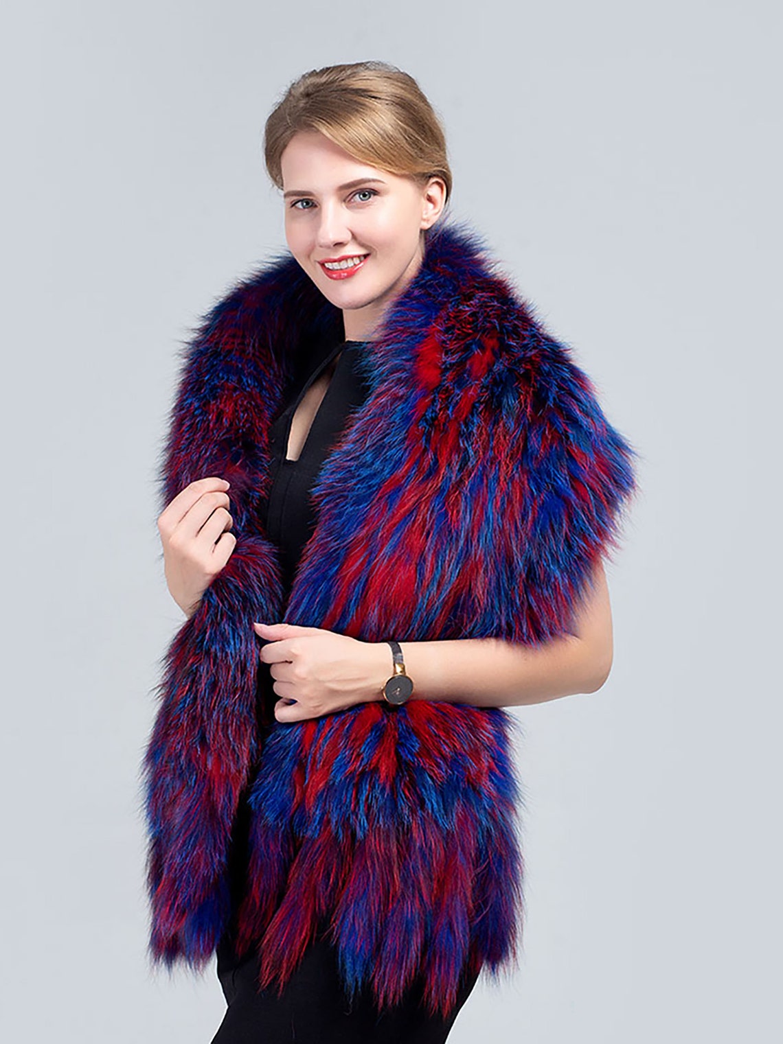 Winter Women Long Style Natural Fox Fur Shawl Hand Knitted Genuine Fox ...