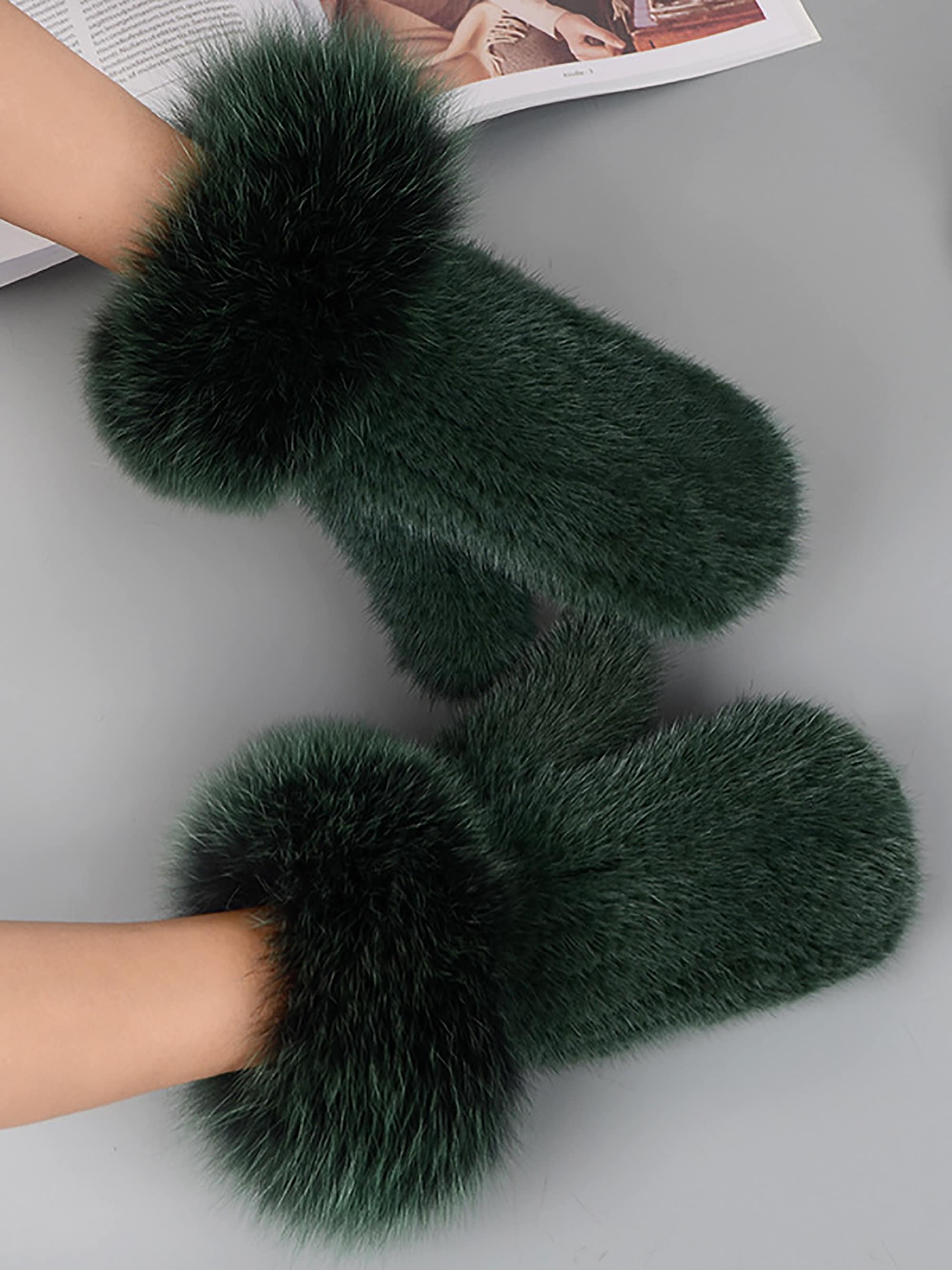 Luxury Women Natural Mink Fur Mittens Fox Fur Trimming Real Mink Fur ...